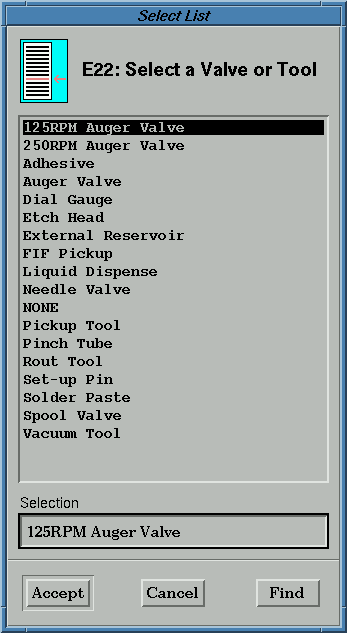 E22: Select a Valve or Tool